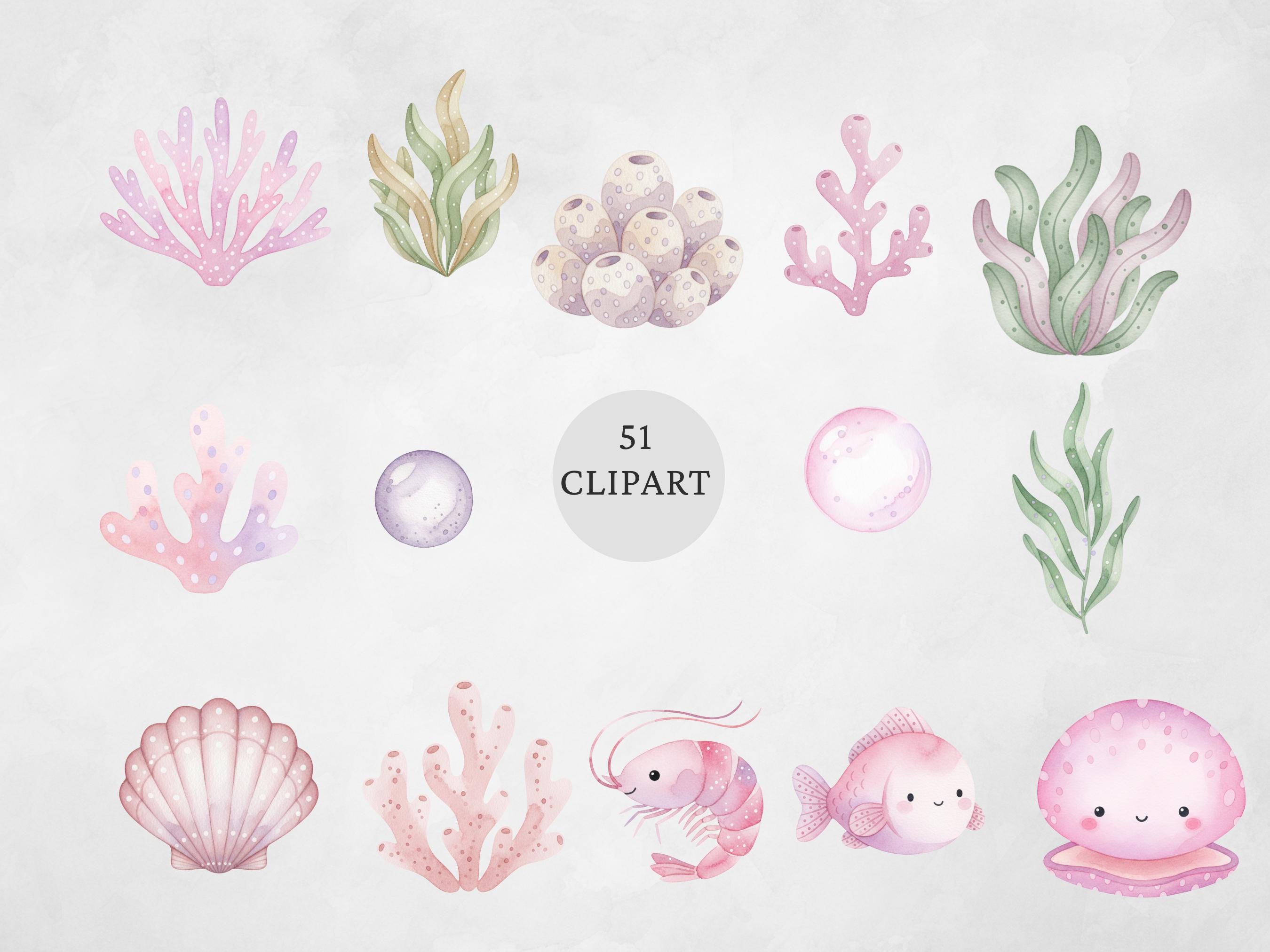 Ocean Animals Clipart Bundle Cute Baby Sea Creatures Watercolor Set ...