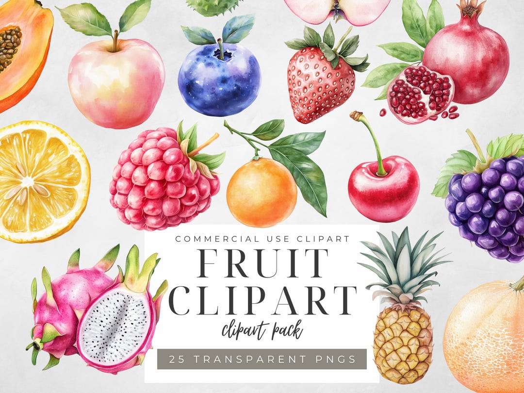 Watercolor Fruit Clipart Fruit Illustrations Cute Fruit PNG Soft ...