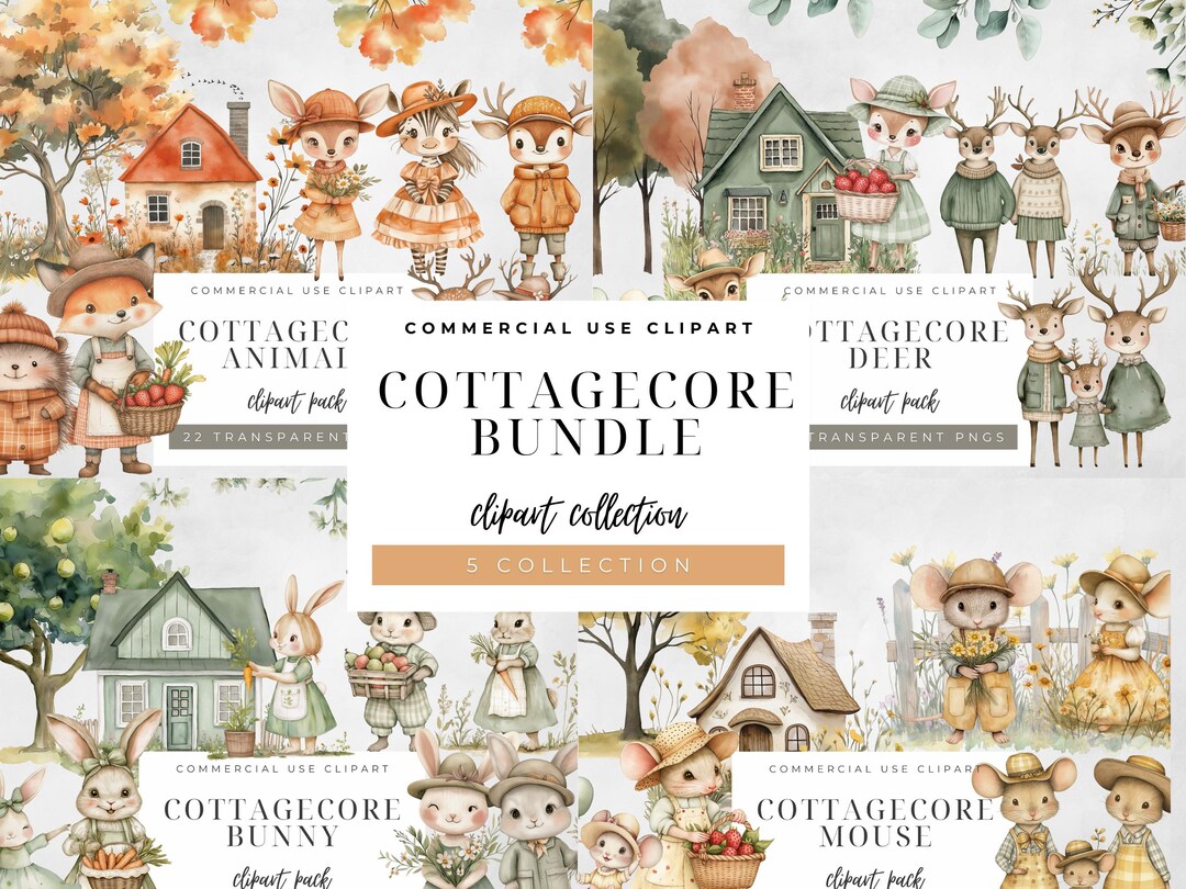 Cottagecore Animals Clipart Bundle Whimsical Cottagecore Animal Clipart ...