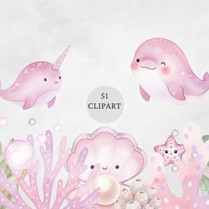 Ocean Animals Clipart Bundle Cute Baby Sea Creatures Watercolor Set ...