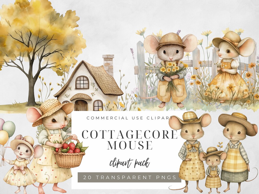 Cottagecore Mouse Clipart Collection Mouse Clipart Set Whimsical Mouse ...