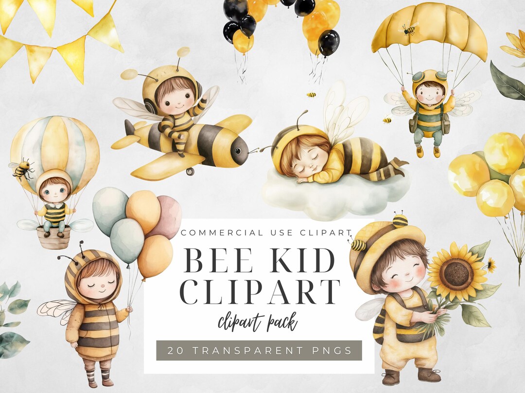 Watercolor Bee Clipart: Birthday Party, Nursery Decor (PNG) - Etsy