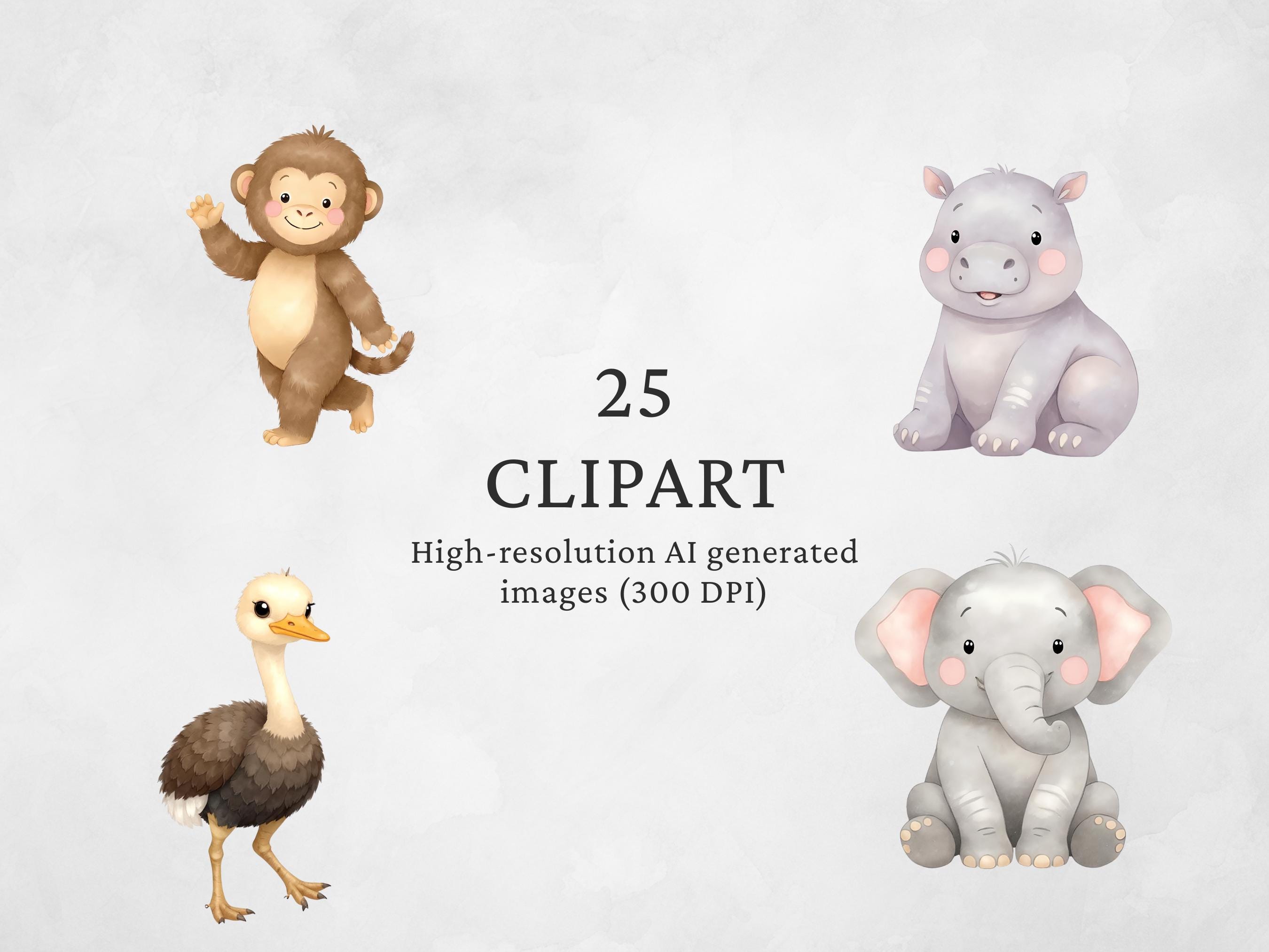 Safari Animals Clipart PNG Bundle Cute Jungle Nursery Animal Graphics ...