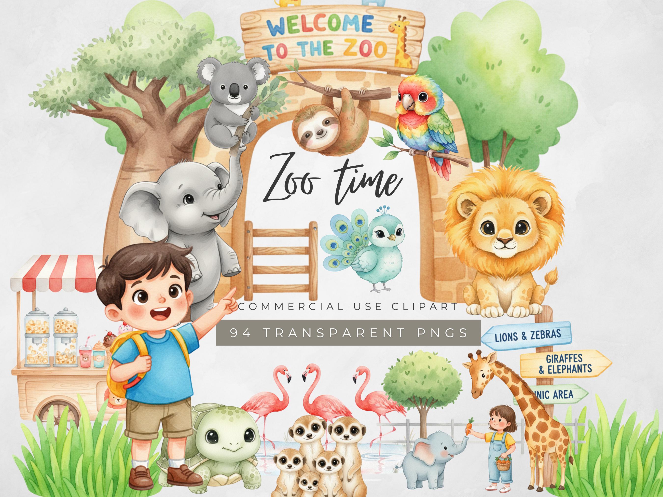 Zoo Clipart Pack, Cute Animal Illustrations, Safari and Jungle Animals ...
