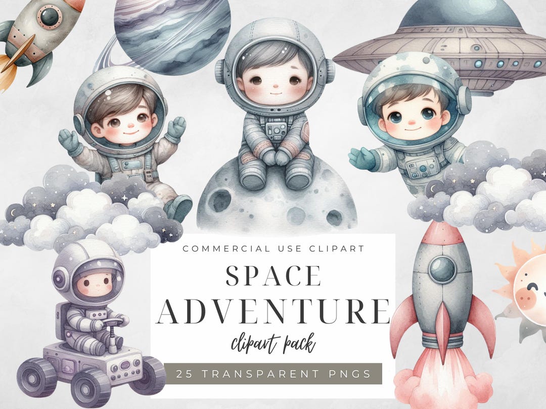 Watercolor Space Clipart Set Cute Space Elements for Nursery and Kids ...