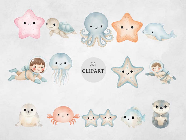 Baby Ocean Animals Clipart Cute Sea Creatures Watercolor Clipart for ...
