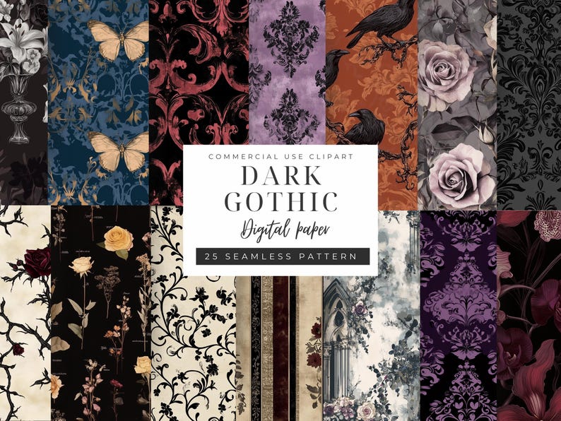 Dark Gothic Seamless Pattern Digital Paper, Dark Vintage Gothic ...