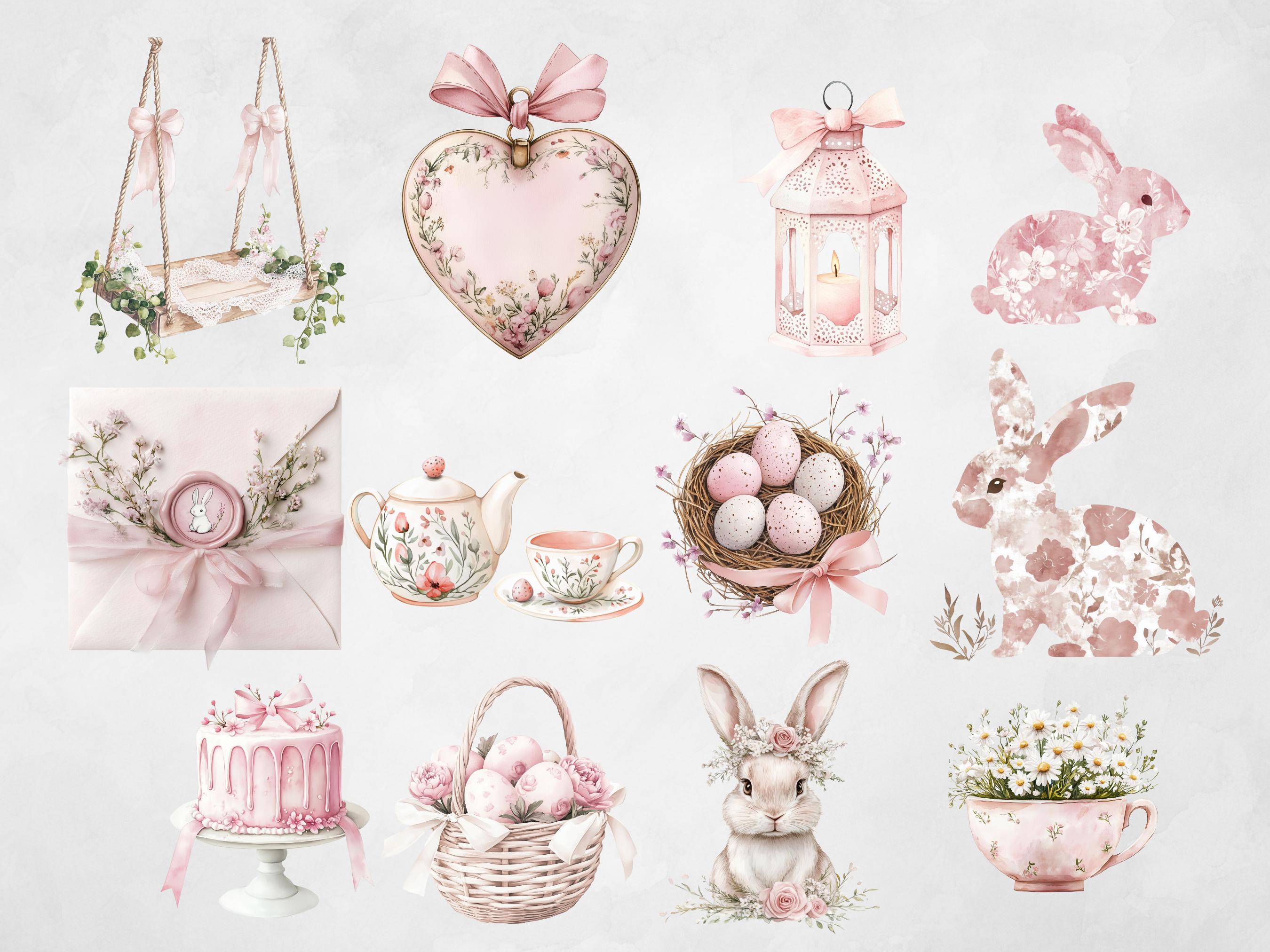 Watercolor Easter Bunny Clipart: Pastel Spring Rabbit PNG (digital ...