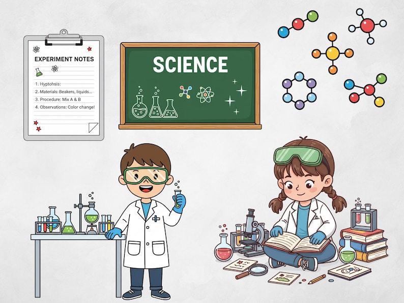 Science Clipart Set | Cartoon Laboratory and STEM Icons | Kid ...