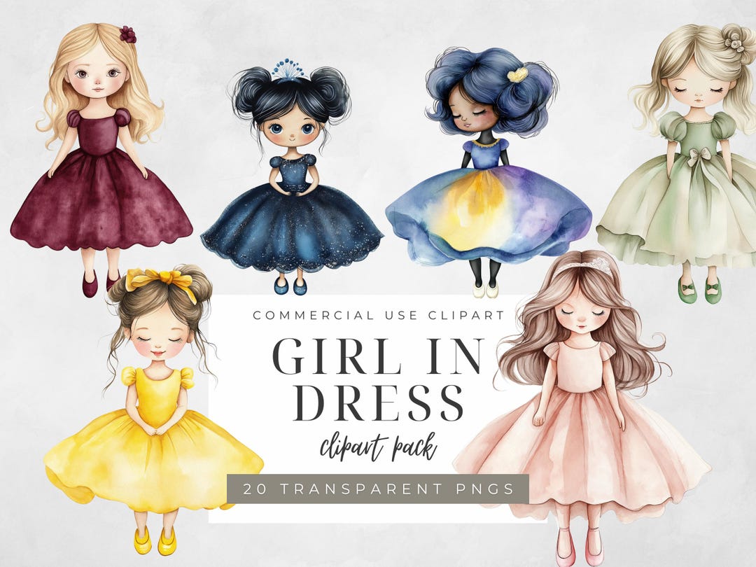 Little Girl in Dress Clipart Watercolor Girl Clipart Cute Baby Girls ...