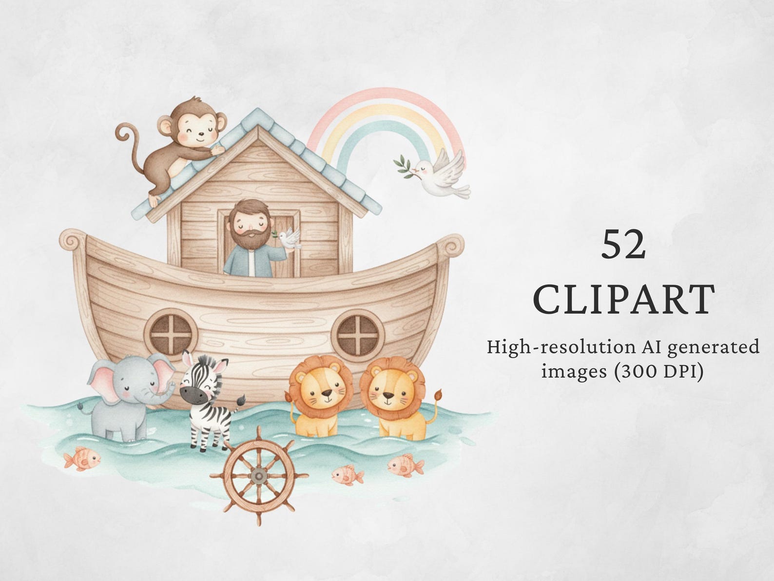 Noah’s Ark Clipart Bundle | Cute Animal Pairs and Bible Characters ...