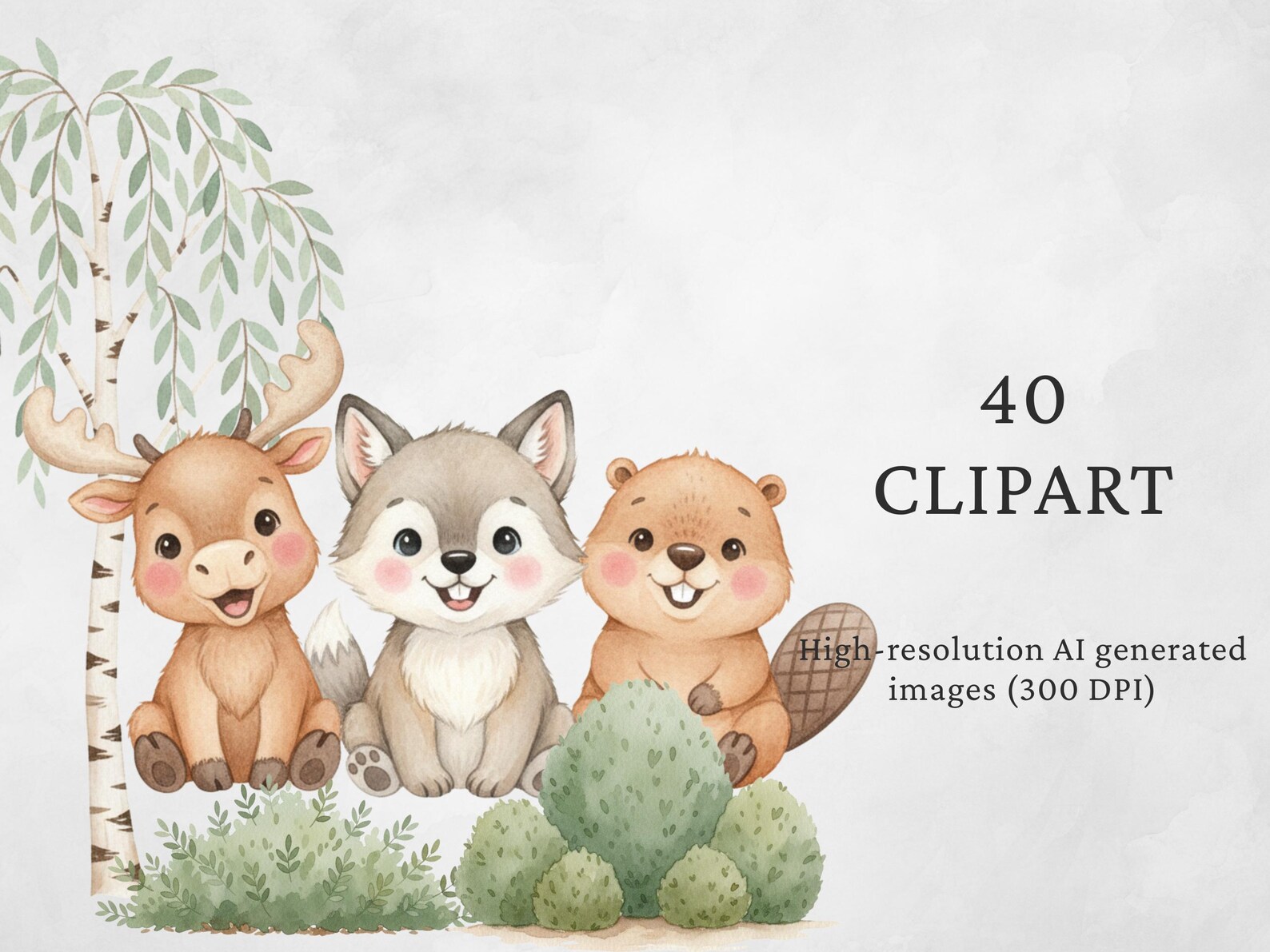 Watercolor Forest Animal Clipart Bundle: Boho Nursery PNG (digital ...