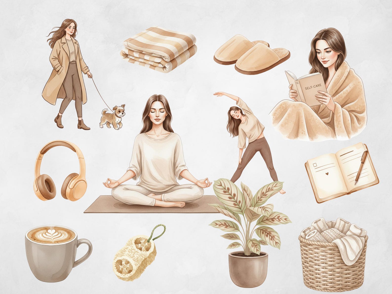 Self Care Clipart Set | Wellness Aesthetic PNG, Spa Day Illustrations ...