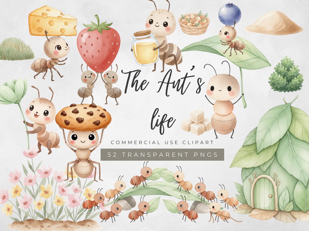 Watercolor Ants Clipart Bundle, the Ant’s Life Storybook Scene, Cute ...