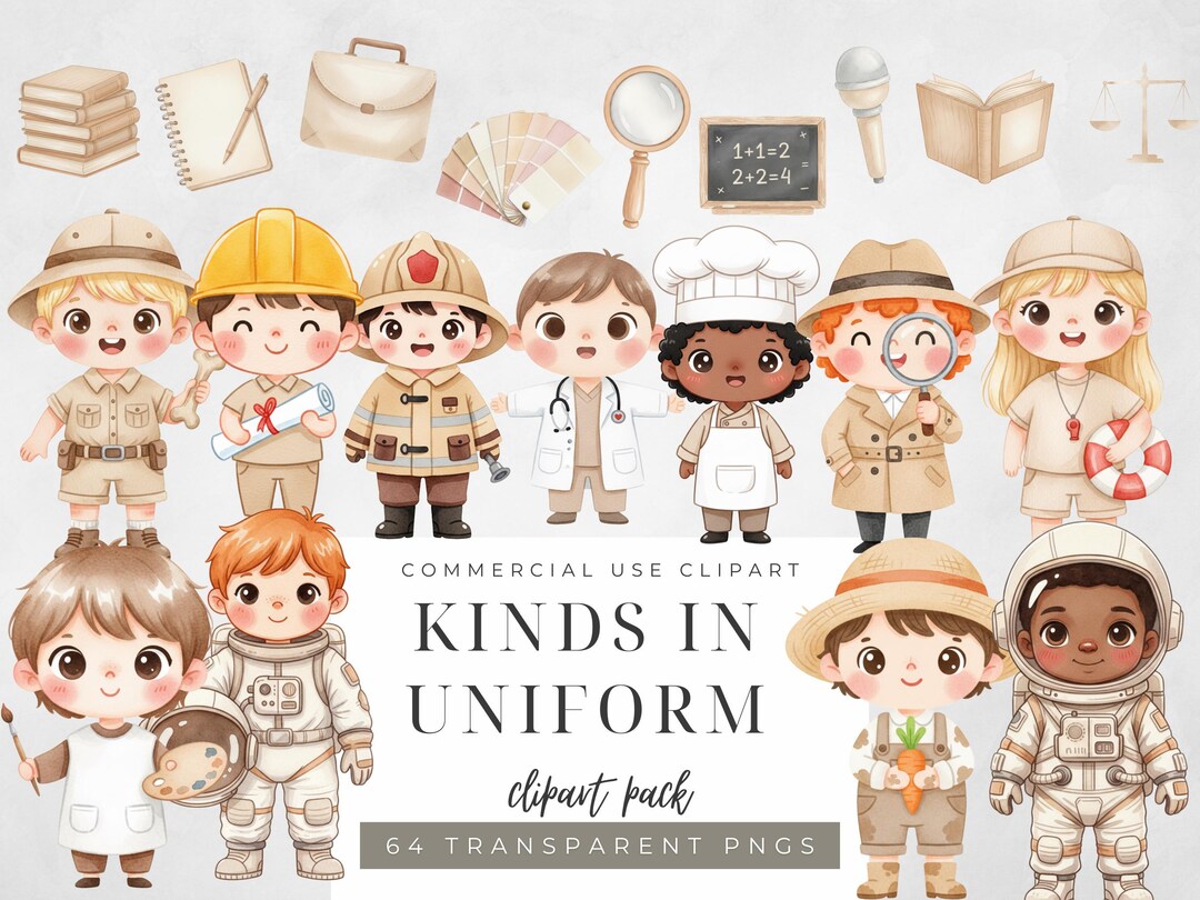Kids in Work Uniform Clipart Nursery Profession Clipart Watercolor ...