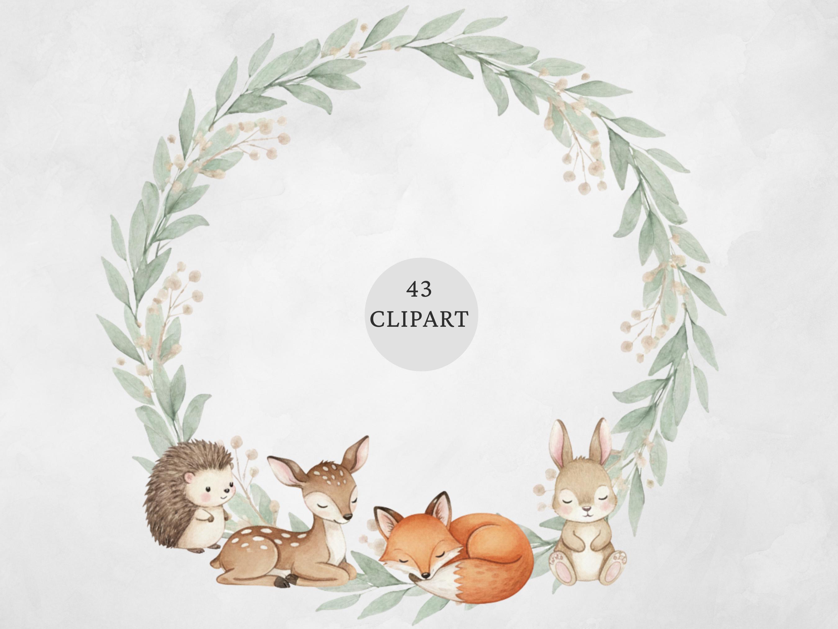 Woodland Baby Shower Clipart Set, Cute Forest Animals Wreaths, Baby ...