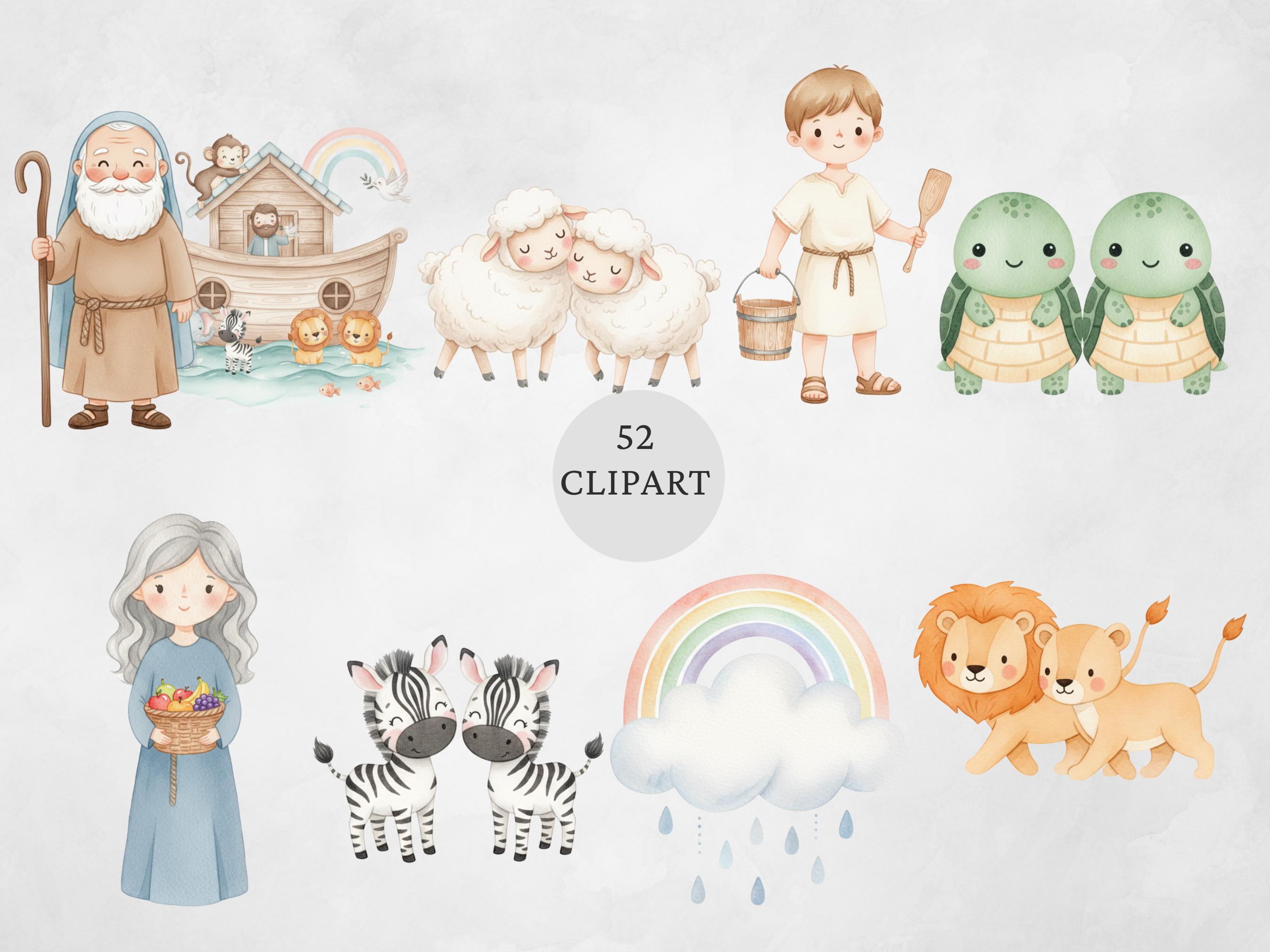 Noah’s Ark Clipart Bundle | Cute Animal Pairs and Bible Characters ...