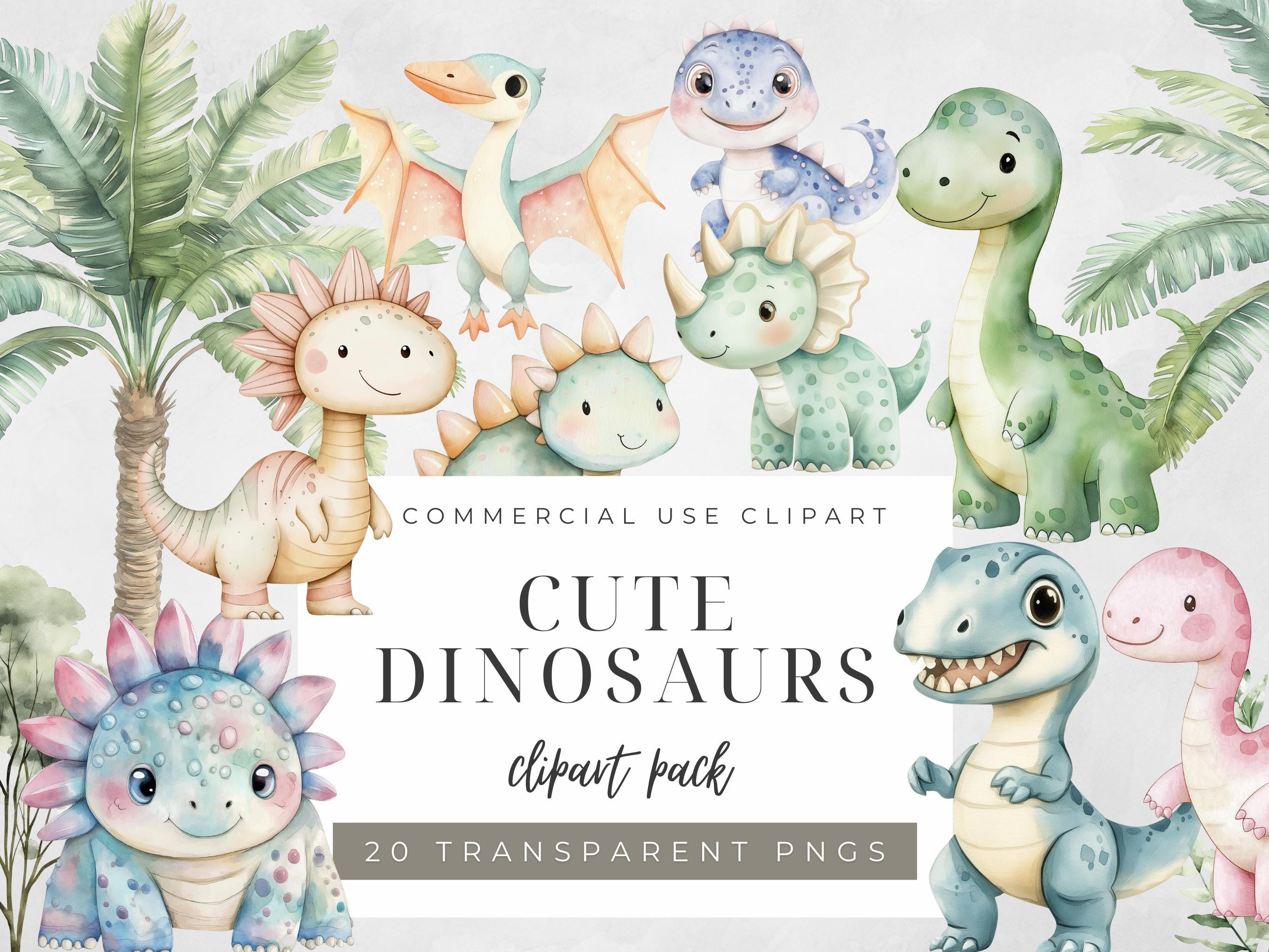 Watercolor Dinosaur Clipart Pack Dinosaur for Nursery Decor Cute Dino ...
