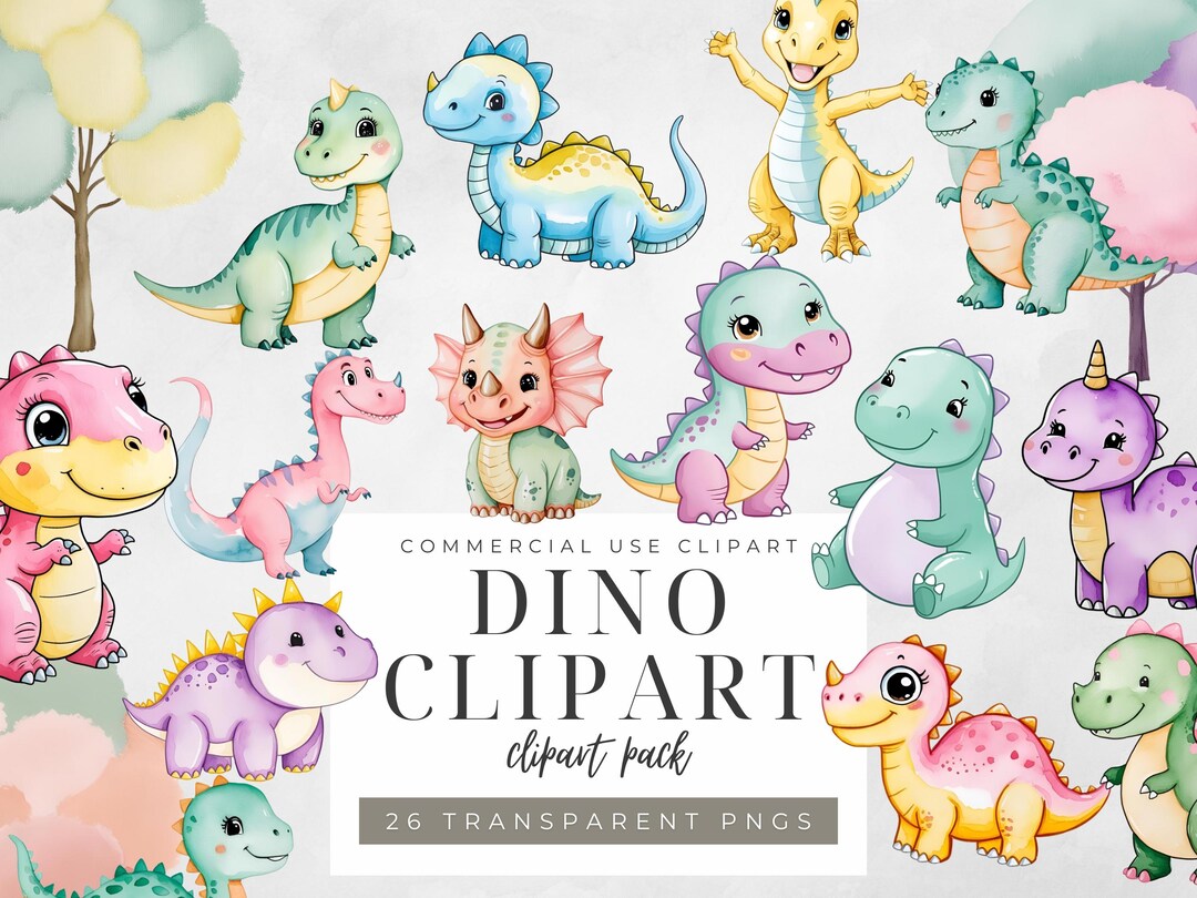Watercolor Dinosaur Clipart: Baby Dino Art, Nursery Decor (PNG Digital ...