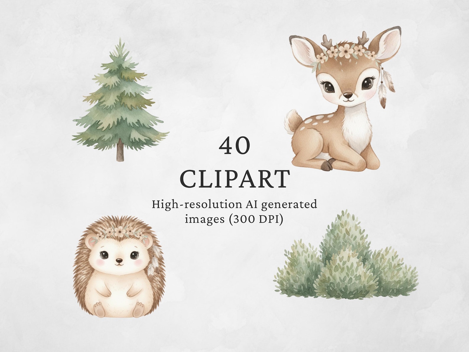 Watercolor Forest Animal Clipart Bundle: Boho Nursery PNG (digital ...