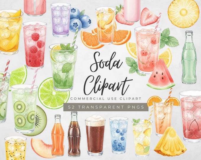 Soda Clipart Bundle: Commercial Use, Beverage Clipart, Summer Drinks ...