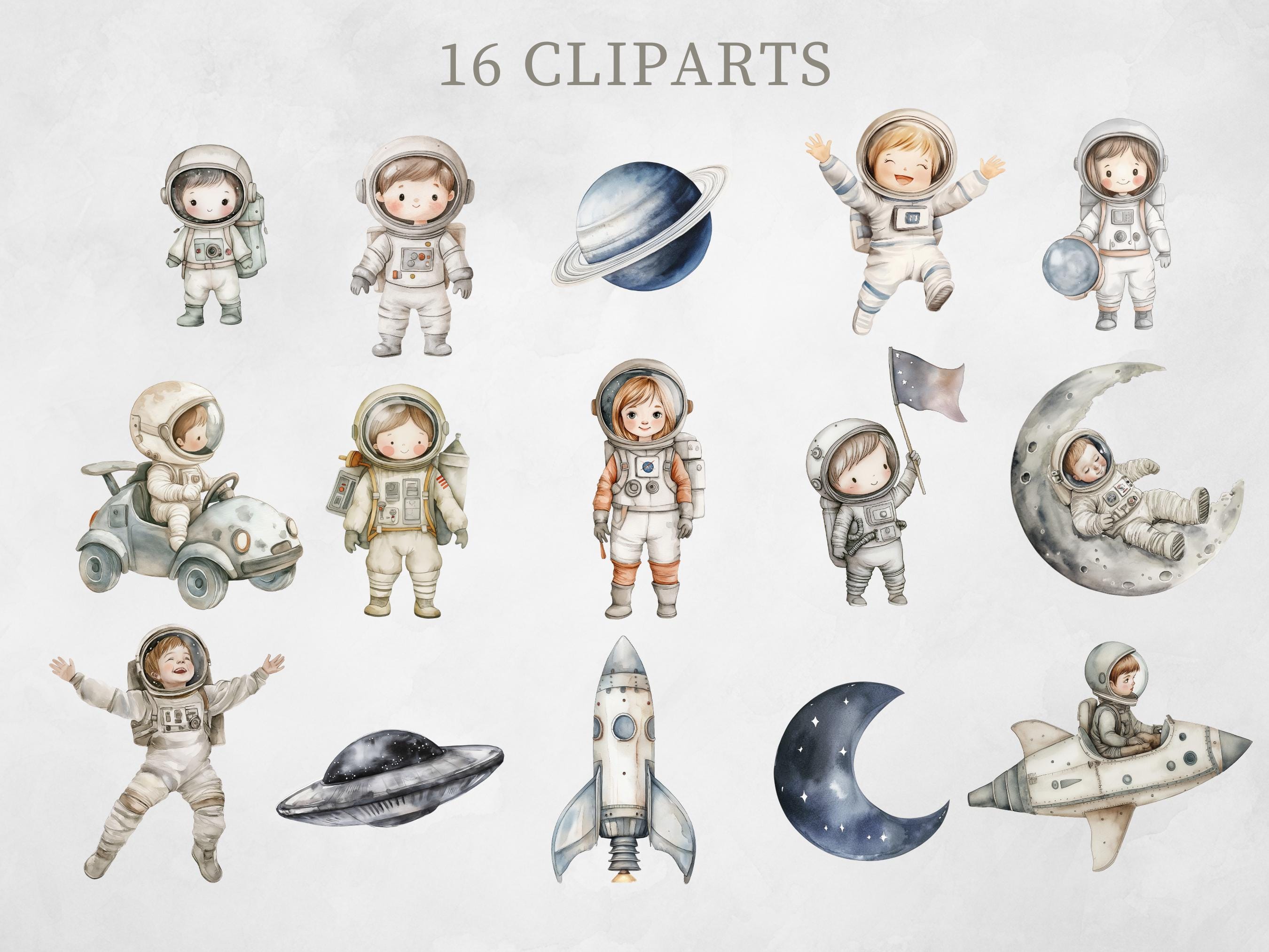 Watercolor Kid Astronaut Clipart Set Pastel Nursery Space Art, Cute ...
