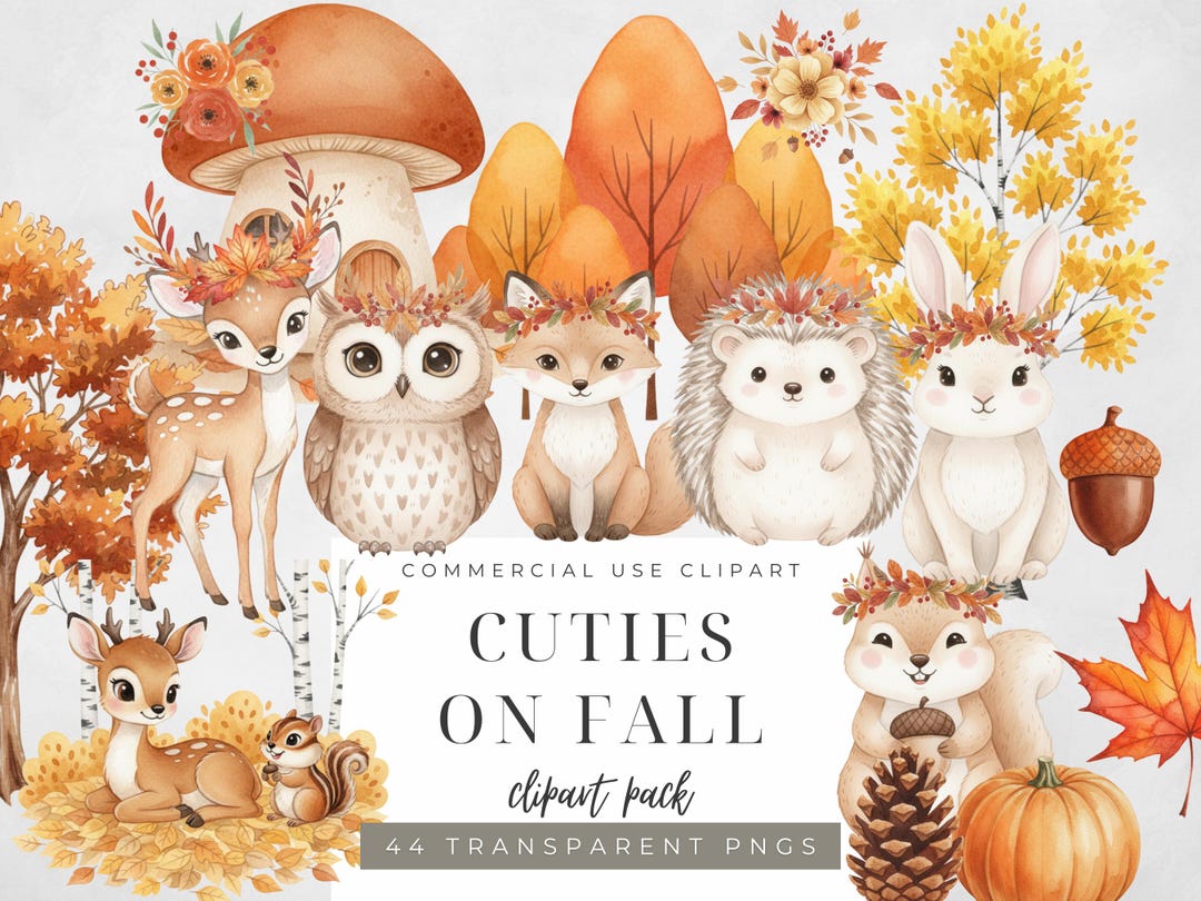 Watercolor Autumn Forest Animals Clipart: Woodland Nursery PNG (digital ...