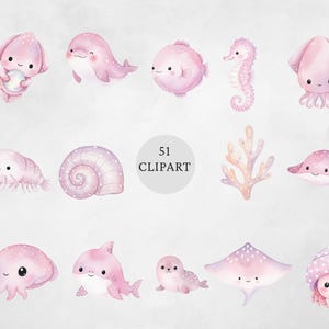 Ocean Animals Clipart Bundle Cute Baby Sea Creatures Watercolor Set ...