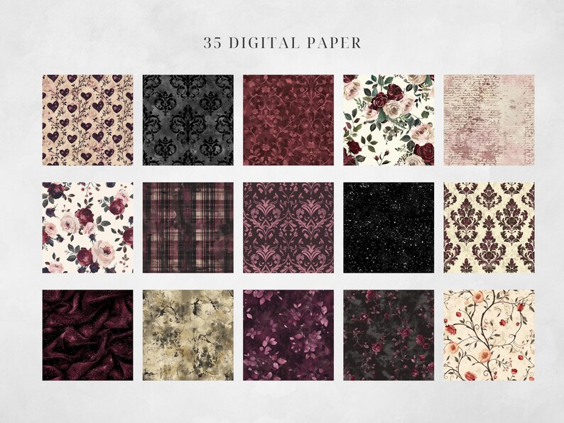 Dark Romance Gothic Digital Paper, Valentine Seamless Backgrounds for ...