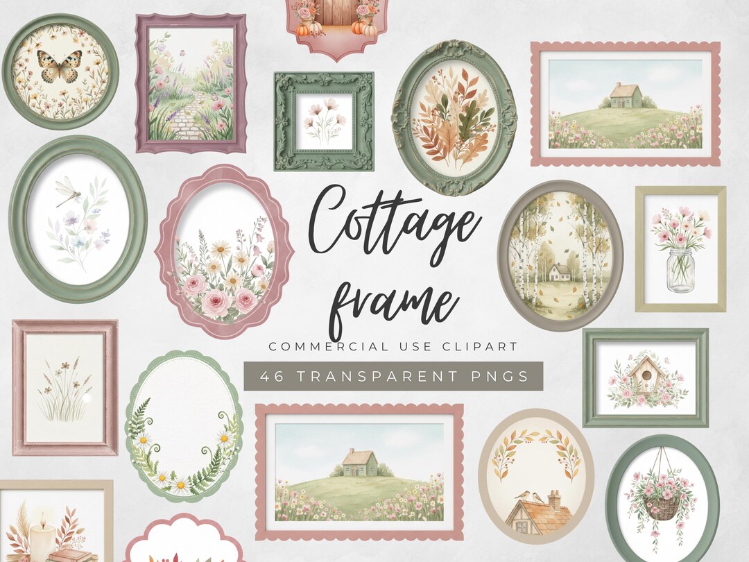 Cottagecore Autumn Frame Clipart, Cozy Fall Cottage Watercolor Borders ...