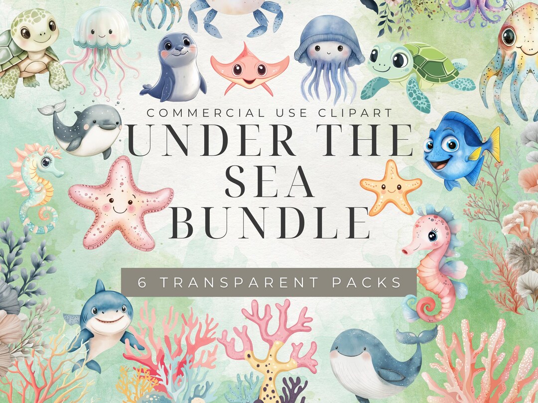 Watercolor Sea Creatures Clipart Bundle: Pastel Ocean Animals (digital ...