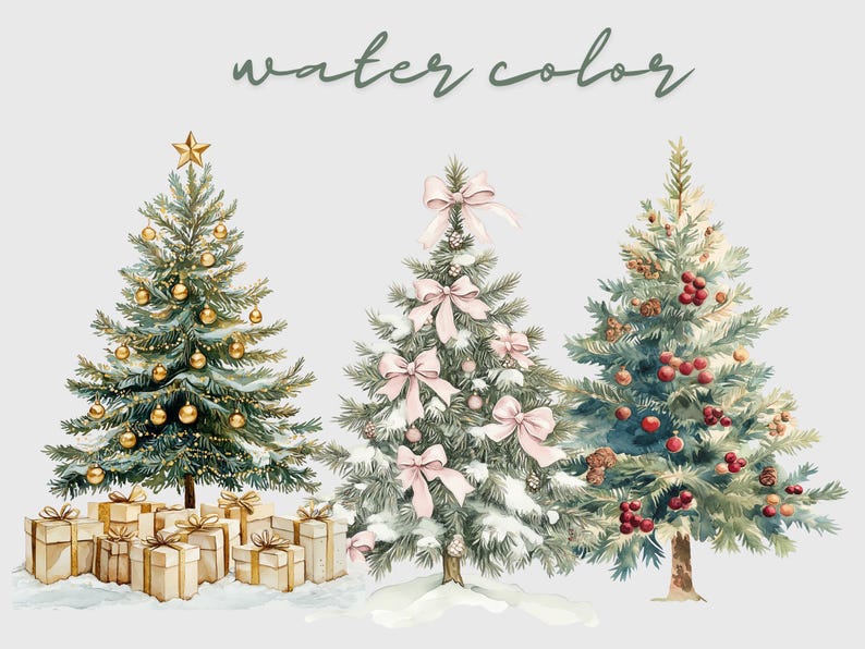 Christmas Tree Clipart, Watercolor Christmas Tree Clipart, Watercolor ...