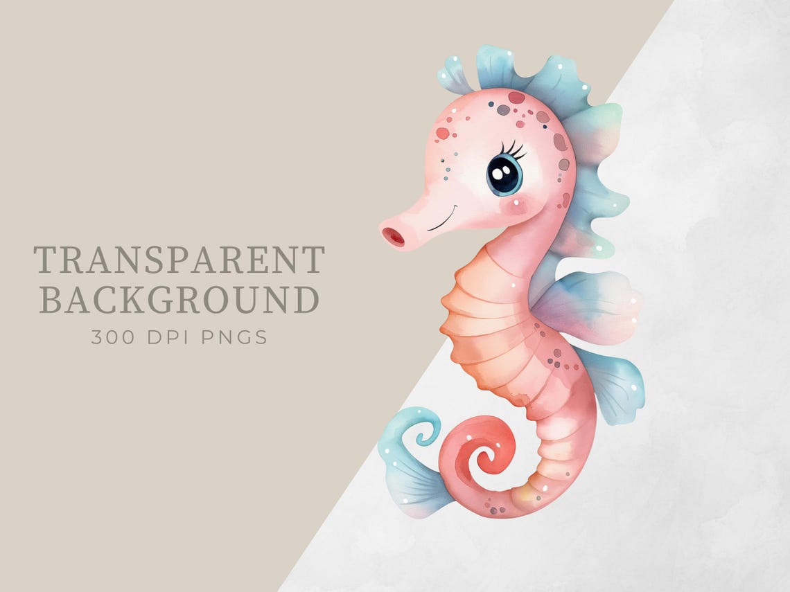 Watercolor Sea Creatures Clipart: Pastel Ocean Animals (digital ...
