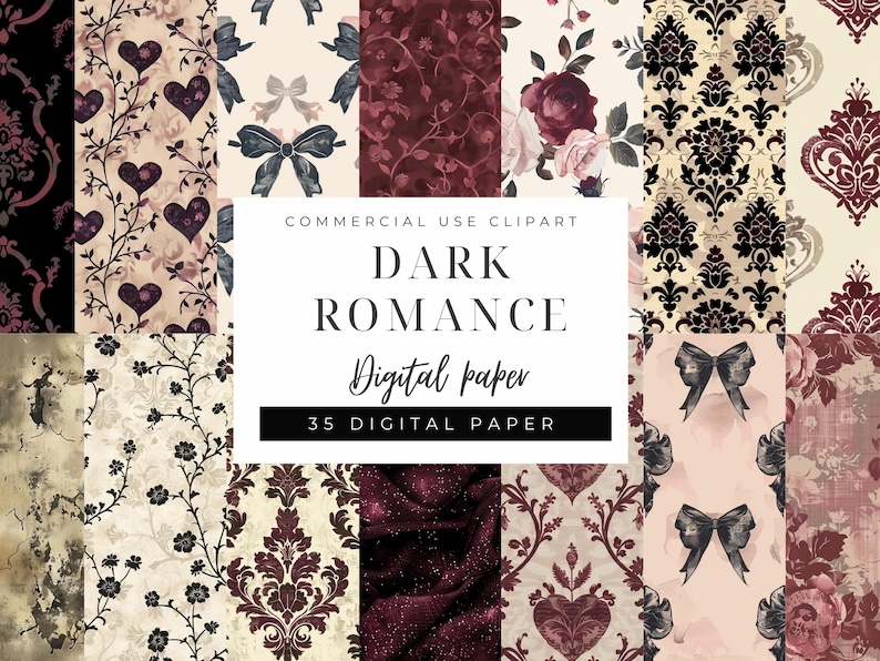 Dark Romance Gothic Digital Paper, Valentine Seamless Backgrounds for ...