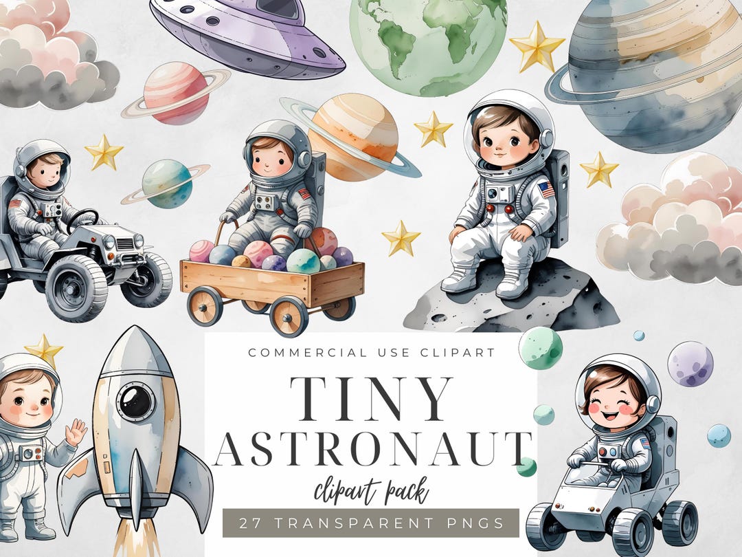 Watercolor Astronaut Clipart Set: Space Boy PNG, Nursery Decor - Etsy