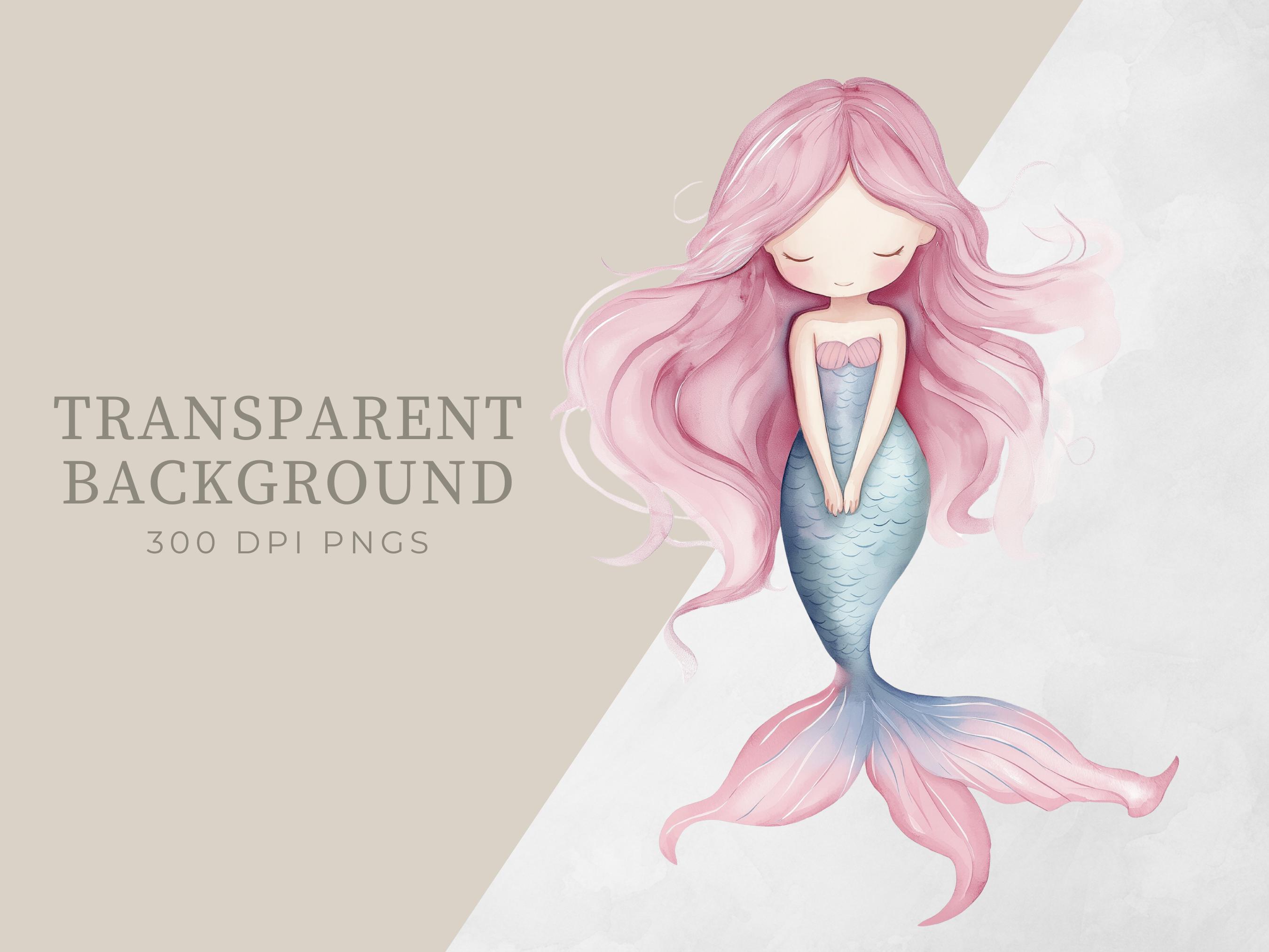 Watercolor Mermaid Clipart for Birthday Invitation Card Ocean-themed ...