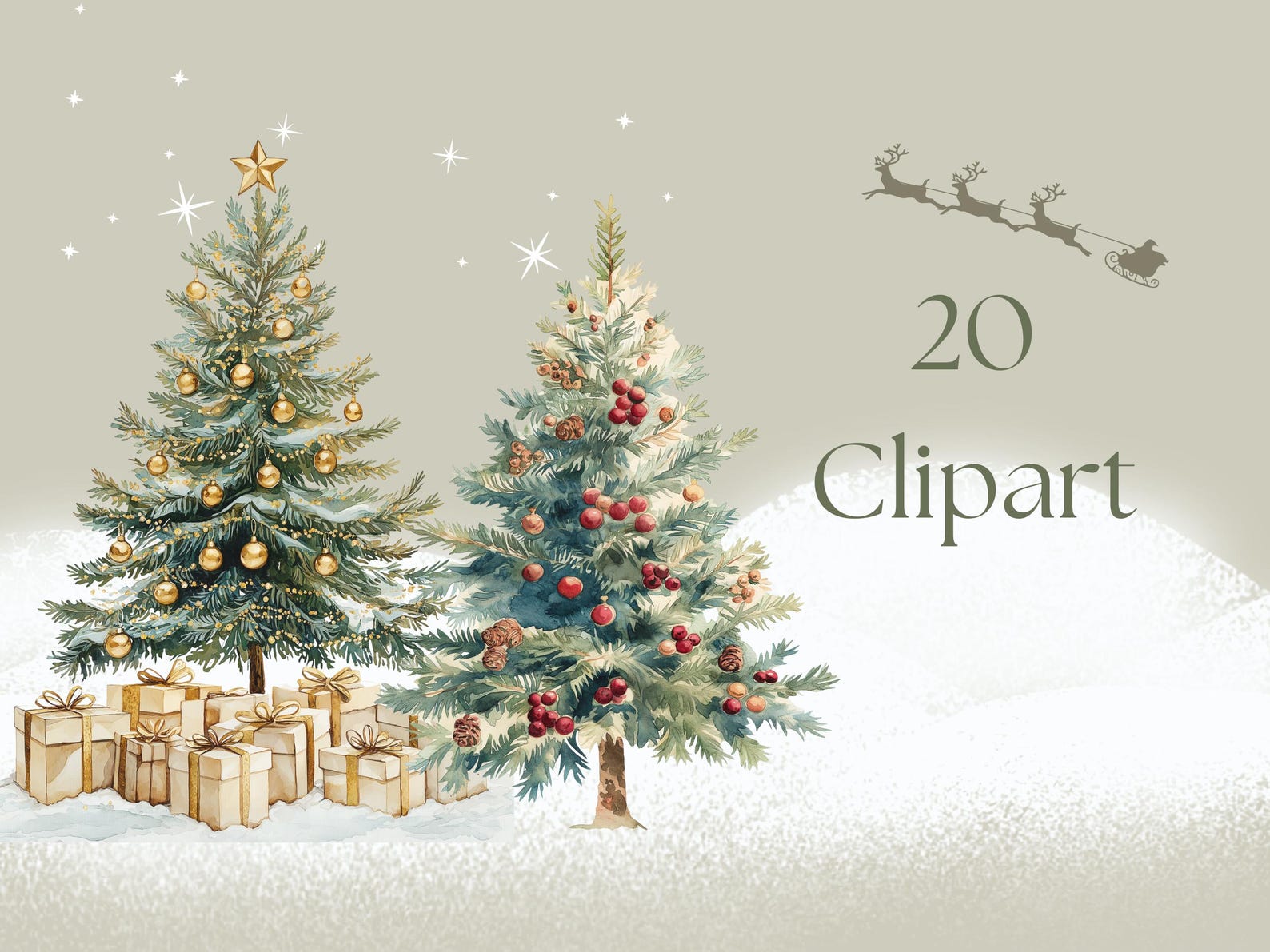 Christmas Tree Clipart, Watercolor Christmas Tree Clipart, Watercolor ...