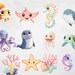 Sea Creature Clipart Cute Ocean Animal Pngwatercolor Marine Life ...