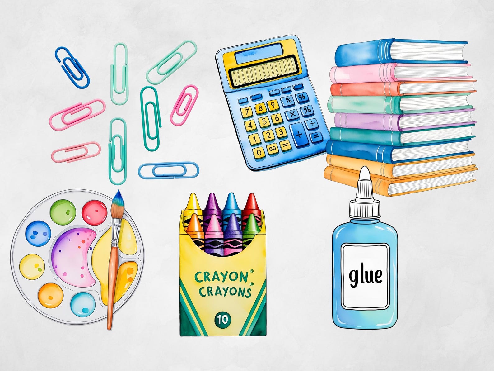 Watercolor School Supplies Clipart – Pastel Back to School Essentials ...