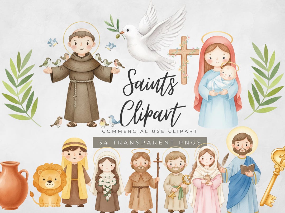 Watercolor Saints Clipart Bundle, Cute Bible Characters PNG, Christian ...