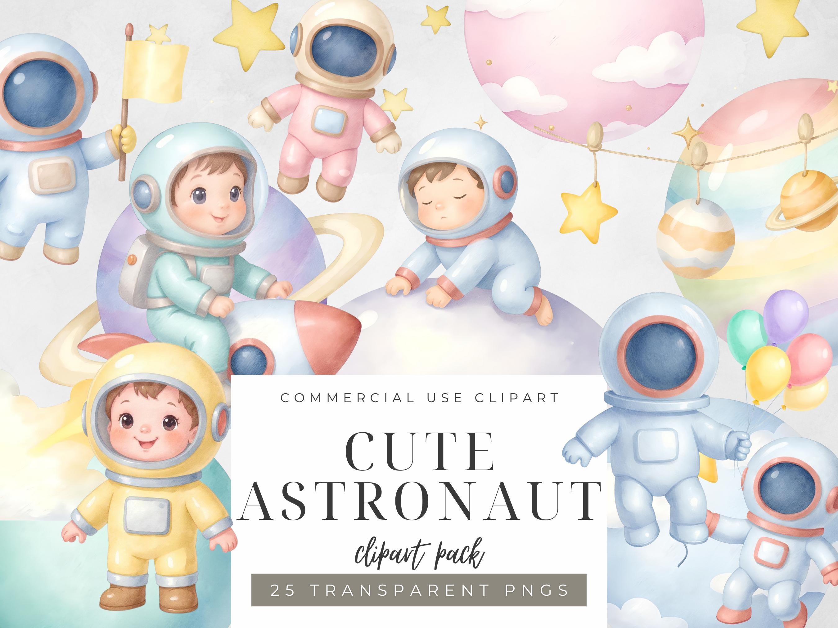 Watercolor Astronaut Clipart PNG: Space Nursery Decor (digital Download ...