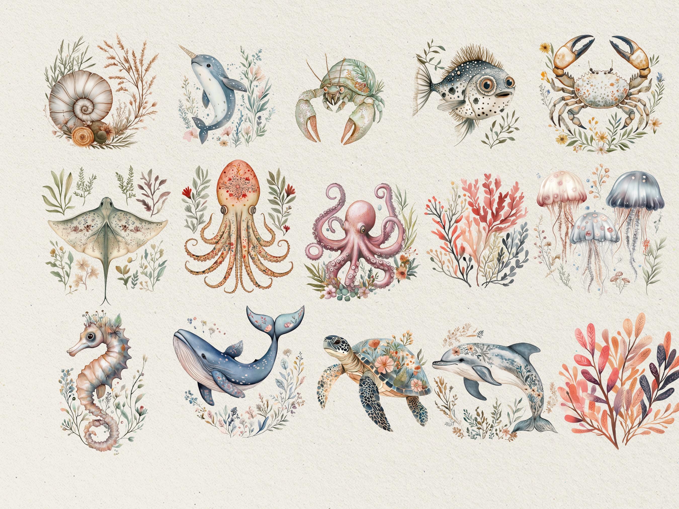 Sea Creature Clipart Bundle Whimsical Sea Creature Clipart Set ...