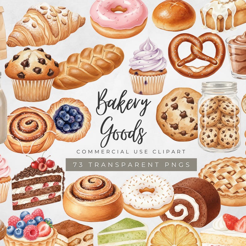 Watercolor Bakery Clipart - Etsy
