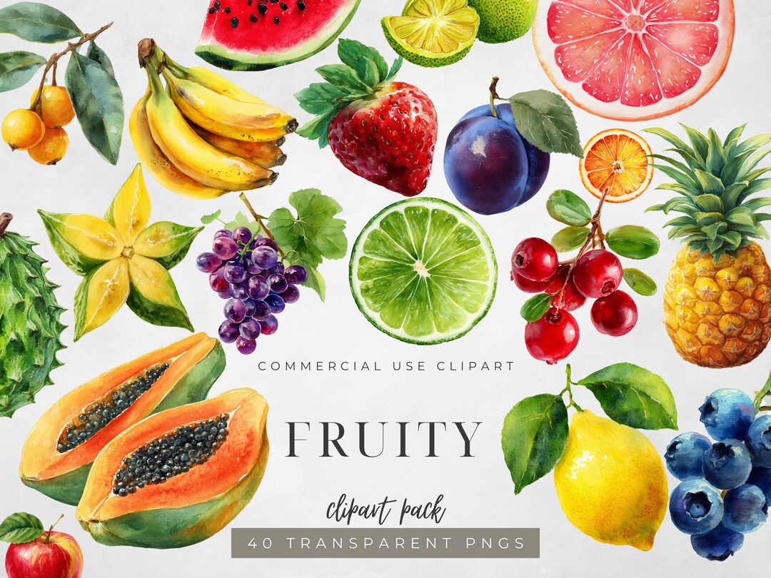 Watercolor Fruits Clipart Set for Fresh Botanical Designs Kitchen Decor ...