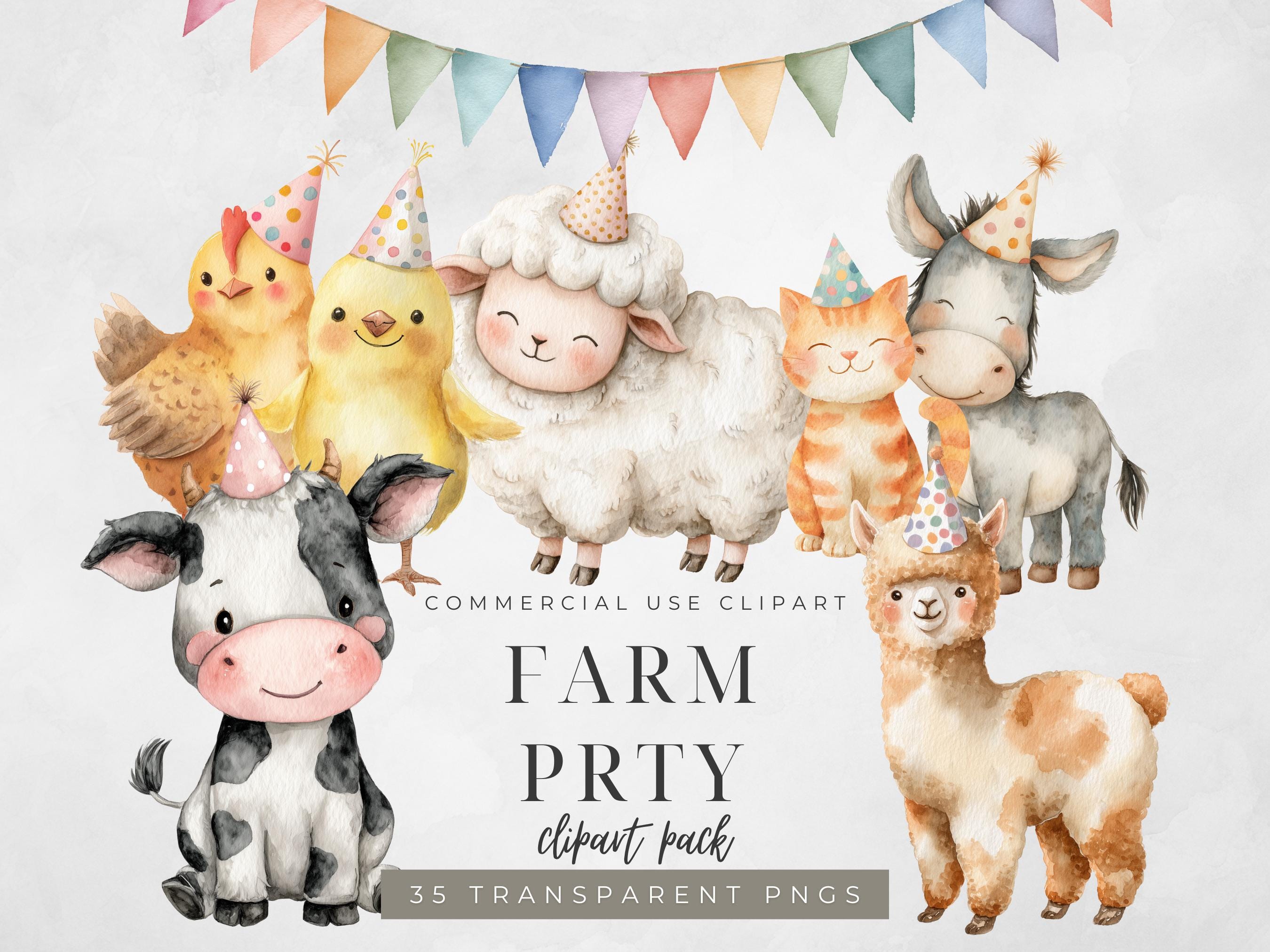 Farm Animals Party Clipart Set for Baby Shower Birthday Invitations and ...