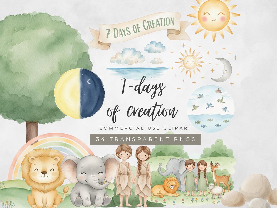 7 Days of Creation Clipart | Christian Nursery Watercolor Illustrations ...