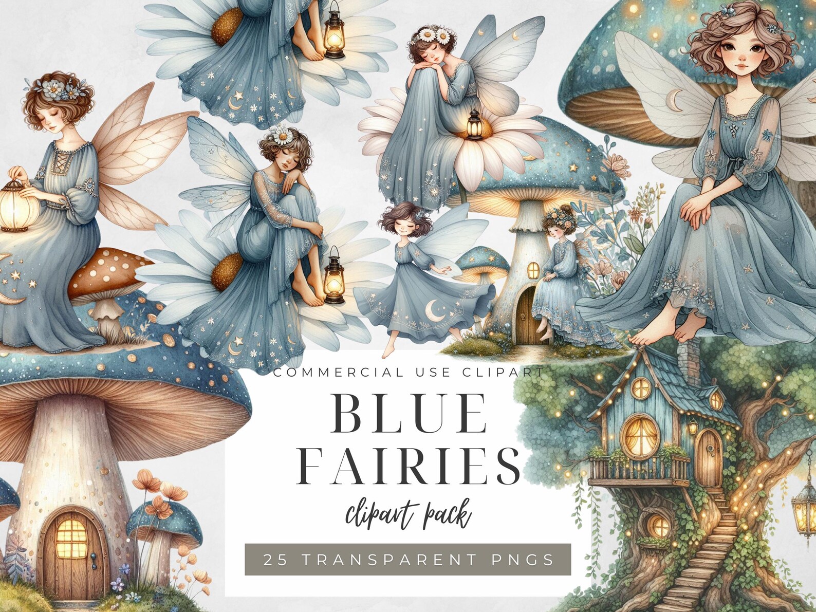 Blue Watercolor Fairy Clipart: Boho Mystical PNG (digital Download) - Etsy
