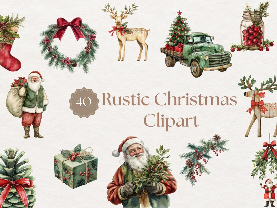 Rustic Christmas Watercolor Clipart Winter PNG for Christmas Card and ...