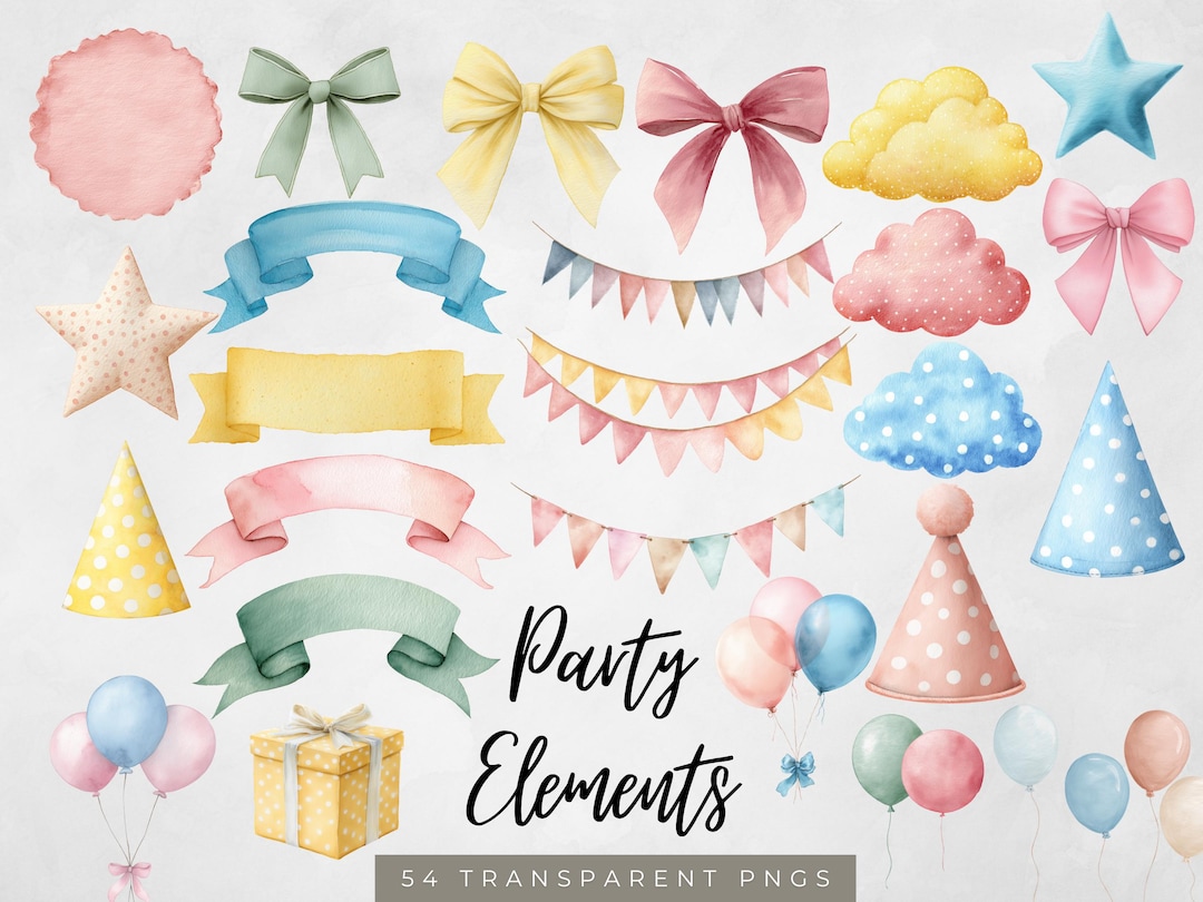 Birthday Party Clipart Bundle, Party Banner and Birthday Banner Clipart ...