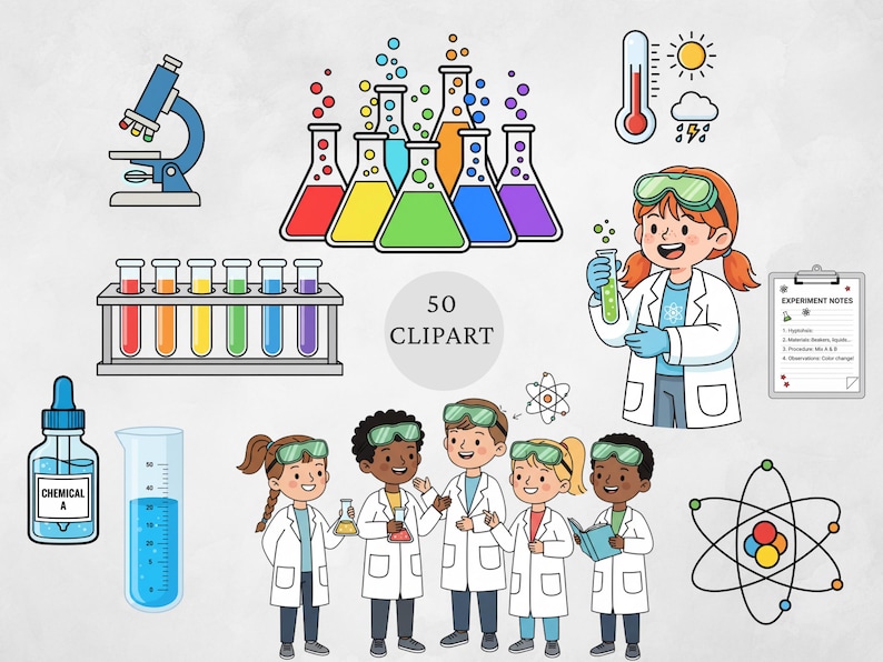 Science Clipart Set | Cartoon Laboratory and STEM Icons | Kid ...